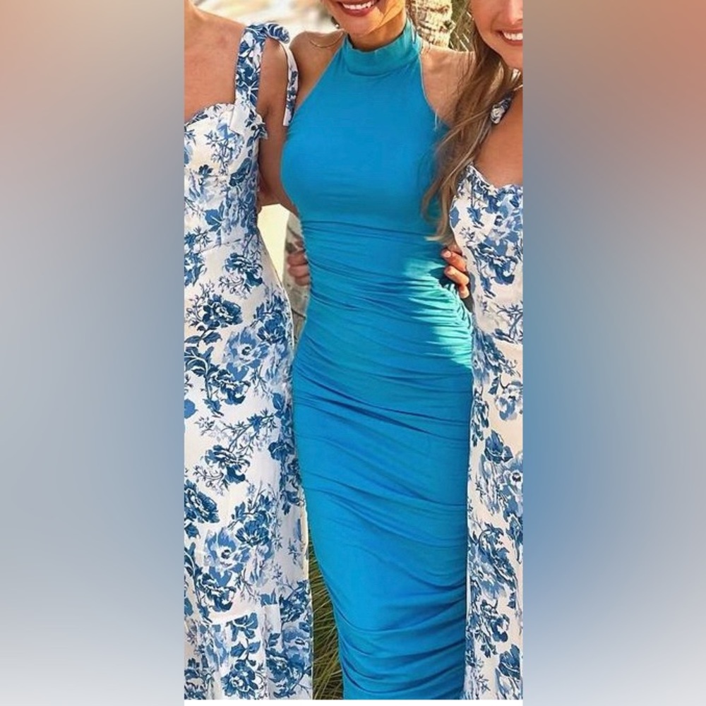 Superdown Mallory High Neck Body Con Dress In Blue Xxs - Gem